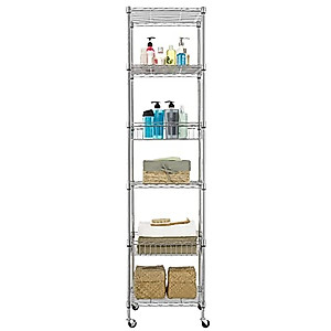 Finnhomy Heavy Duty 6 Tier Wire Shelving Unit with Wheels 18x18x72-inches 6 Shelves Storage Rack Thicken Steel Tube, Adjustable Shelving Rack for Kitchen Bathroom Office, NSF Certified, Chrome