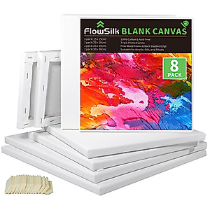 Blank Canvase Boards for Painting, 6x6", 8x8", 10x10" 12x12", 8 Pack 100% Cotton Stretcher Academy Acrylic Oil Painting, Canvases for Kids & Artist