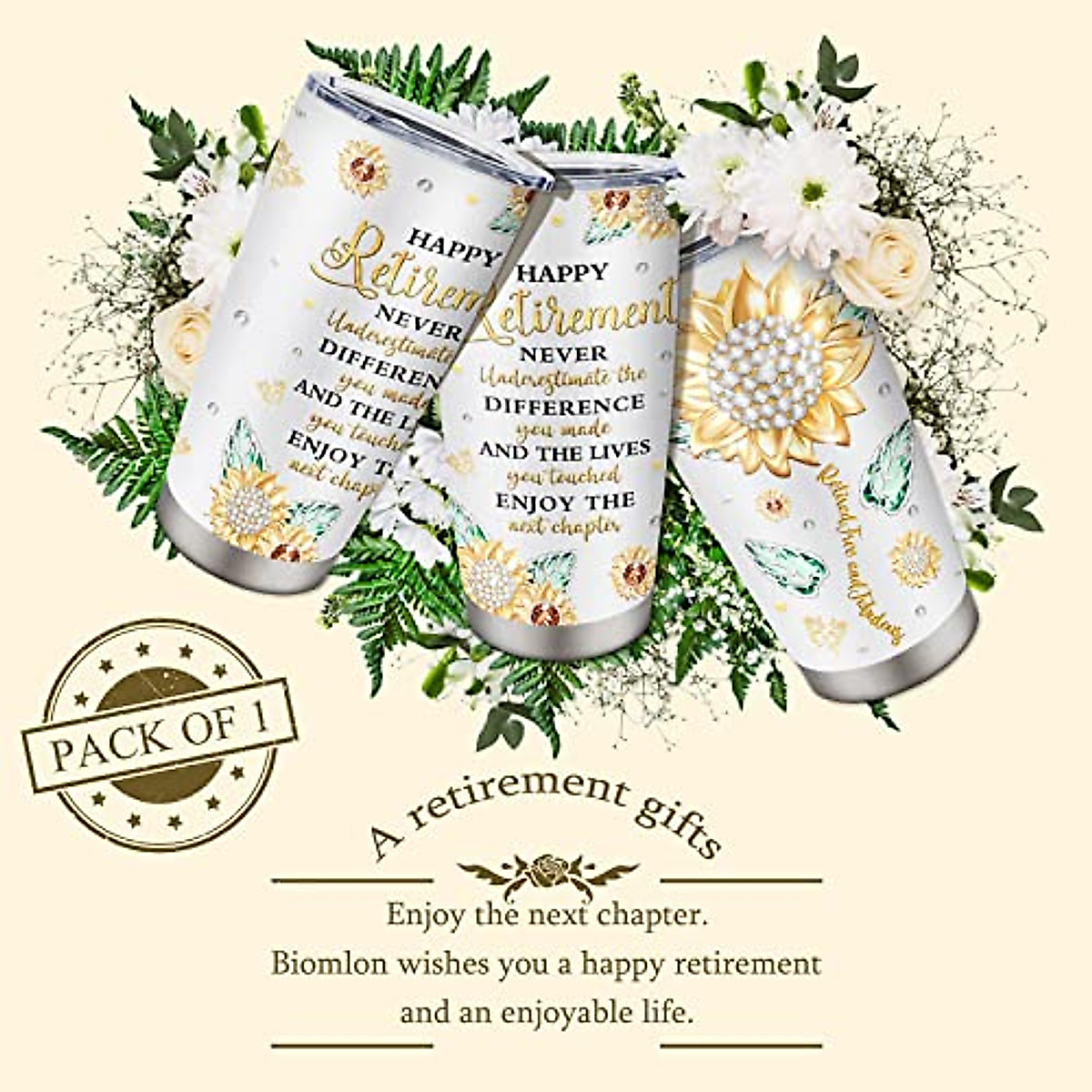 Biomlon Retirement Gifts Tumbler 20oz, Retirement Gifts for Women 2023 Mug, Retirement Party Decorations, Retired Gifts For Women Cup, Happy Retirement Decorations, Best Retirement Gifts Ideas