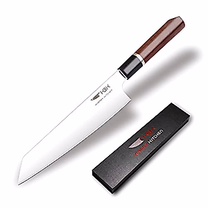 Kbk Japanese Gyutou Kitchen Chef Knife Forged SUS304 Stainless Steel Blade 8.5 Inch and Hard Alloy Edge 63 HRC Super Sharp with Ebony Wooden Handle Comfort Hold