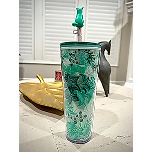 Starbucks Winter 2022 Green Teal FOX Venti Cold Cup Tumbler 24oz with FOX Topper