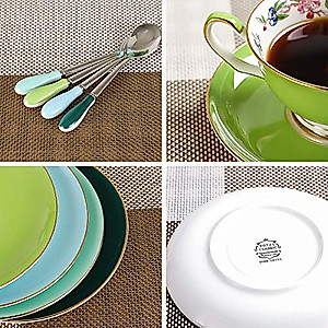 3 Piece Bone China Cup and Saucer Set with Spoon Vintage Porcelain Coffee Cup Set, Floral Tea Cup Set with Gold Trim and Gift Box, 7.1oz.