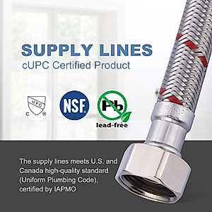 ARCORA 16-Inch Length Faucet Hose Connector Braided Stainless Steel cUPC Supply Lines 1/2-Inch FIP x 1/2-Inch FIP Faucet Hose Replacement 1 Pair