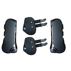 MAYiT Horse Tendon Boots (4 pcs - Front & Hind), PU Shell Tendon Fetlock Brace Guard Boots for Riding Shock Absorbing Jumping Competition Protection