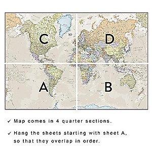 Maps International - Giant World Map Mural - Mega-Map Of The World Wallpaper - 91 x 62 - Classic colours