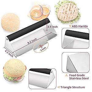 Leonyo Hamburger Spatula & 8.2x4.2 Inch Rectangular Burger Press, Heavy Duty Griddle Metal Turner Flipper & Stainless Steel Smash Bacon Grill Press for Flat Top BBQ Cheese Burger Patty, Plastic Handle