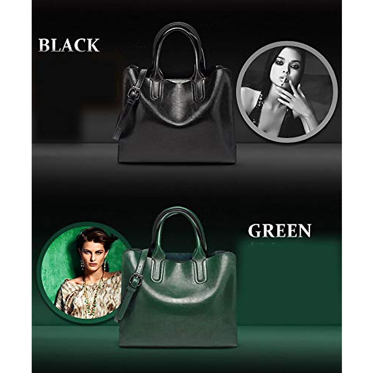 Andongnywell Women Oil Leather Handbags Top Handle Satchel Shoulder Bucket Bag Tote Purse for Ladies and Girl (C)