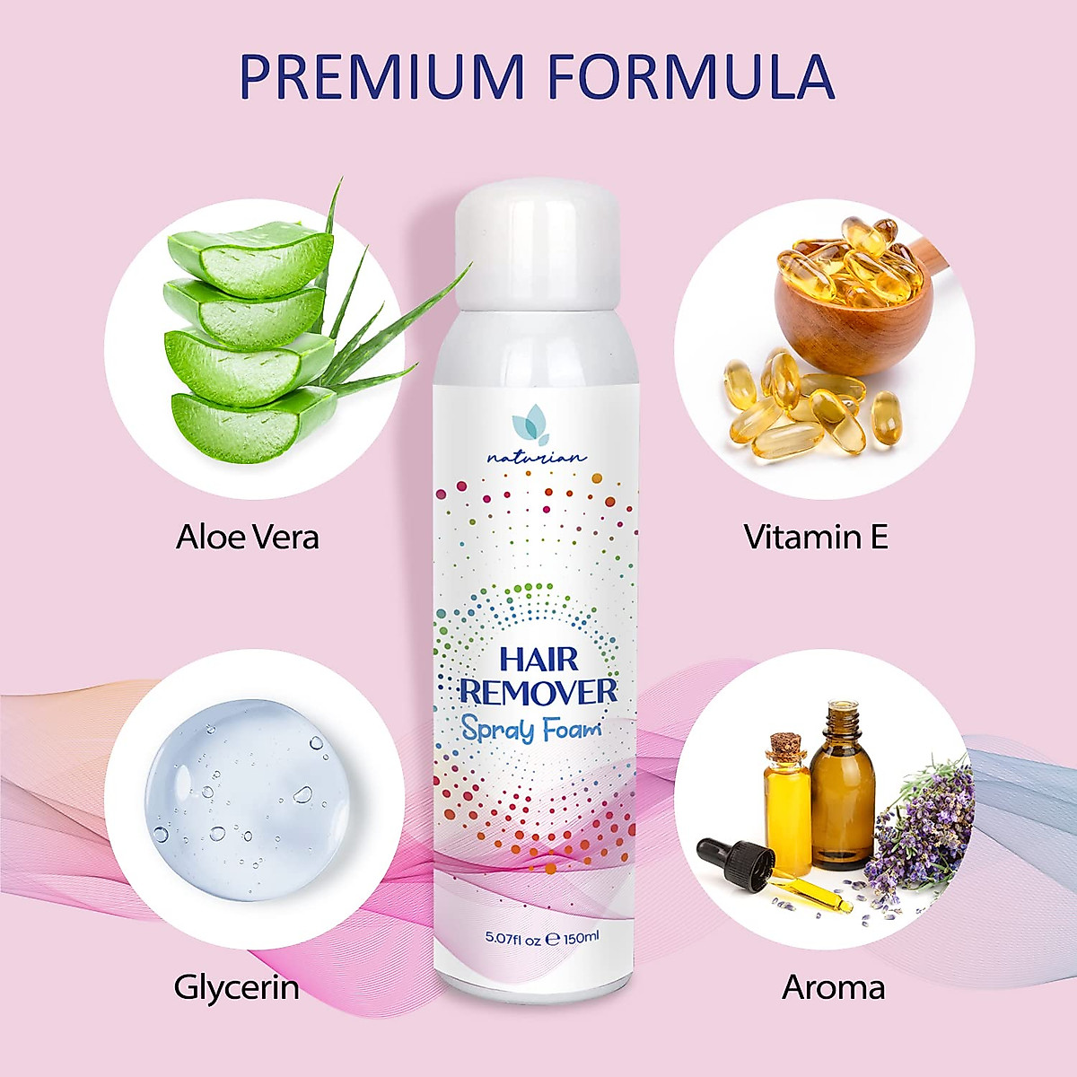 Hair Removal Spray Foam - Naturian Hair Removal Cream - Newest Formula Hair Removal with Aloe Vera & Vitamin E - Effective & Painless Depilatory Cream for Women & Men