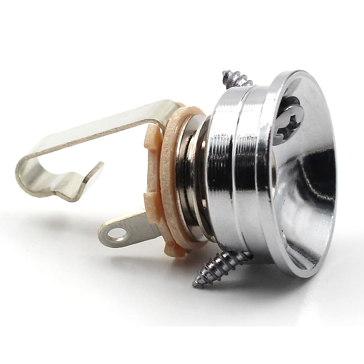 Electrosocket Jack Plate for Telecasters - Polished Chrome Finish + Switchcraft J11 Mono Jack