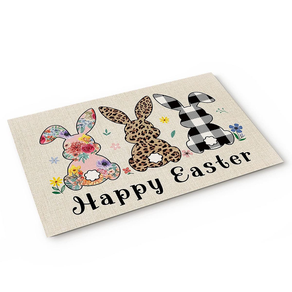 Easter Bunny Doormat - Happy Easter Rabbit Farmhouse Indoor Doormat Seasonal Spring Easter Holiday Floor Mat Low-Profile Rug for Home Office 20" x 31.5"