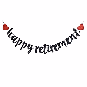 Black Happy Retirement with Two Red Hearts Banner, Vintage Garland for Retirement Party Sign Decorations