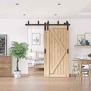 ZEKOO 5FT-16FT Bypass Barn Door Hardware Kit Double Track Low Ceiling Bracket with Metal Hanger for Double Sliding Barn Door (10FT Bypass Kit)