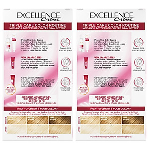 L’Oréal Paris Excellence Creme Permanent Hair Color, 9.5NB Lightest Natural Blonde, 100 percent Gray Coverage Hair Dye, Pack of 2