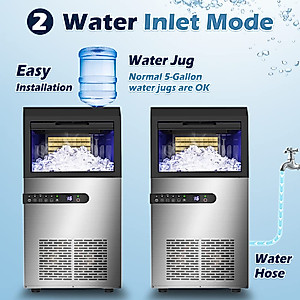 Commercial Ice Machine, 130LBS/24H, 60 Ice Cubes/Cycle Free Standing Under Counter Ice Maker w/Large Ice Bin, 2 Auto Water Inlet Modes, Self Clean, 24H On/Off Timer for Home Party & Business