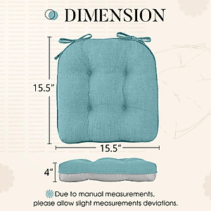 Basic Beyond Chair Cushions for Dining Chairs 4 Pack, Memory Foam Chair Cushion with Ties and Non Slip Backing, 15.5 x 15.5 inches Tufted Chair Pads for Dining Chairs(Aqua Blue)