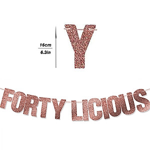 JunyRuny 40th Birthday Banner, Rose Gold Forty Glitter Banner, 40th Birthday Decorations for Woman, Happy 40th Birthday Sign, 40th Birthday Gifts Women, 40th Birthday Party Decor