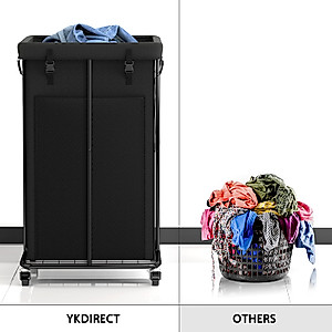 YKDIRECT 150L Laundry Basket Laundry Hamper with Wheels, Metal & Oxford Fabric Laundry Clothes Hamper, Suitable for Bedroom, Bathroom, Dorm Room, Laundry Room (Dark Black, 150L)