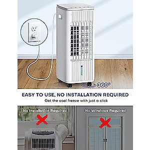 Evaporative Air Cooler, BALKO 3-IN-1 Windowless Swamp Cooler w/ 0.8 Gal Detachable Water Tank, 7H Timer & Remote, 4 Ice Pack, 70° Oscillation, Ductless Air Conditioner Portable for Room Indoor Office