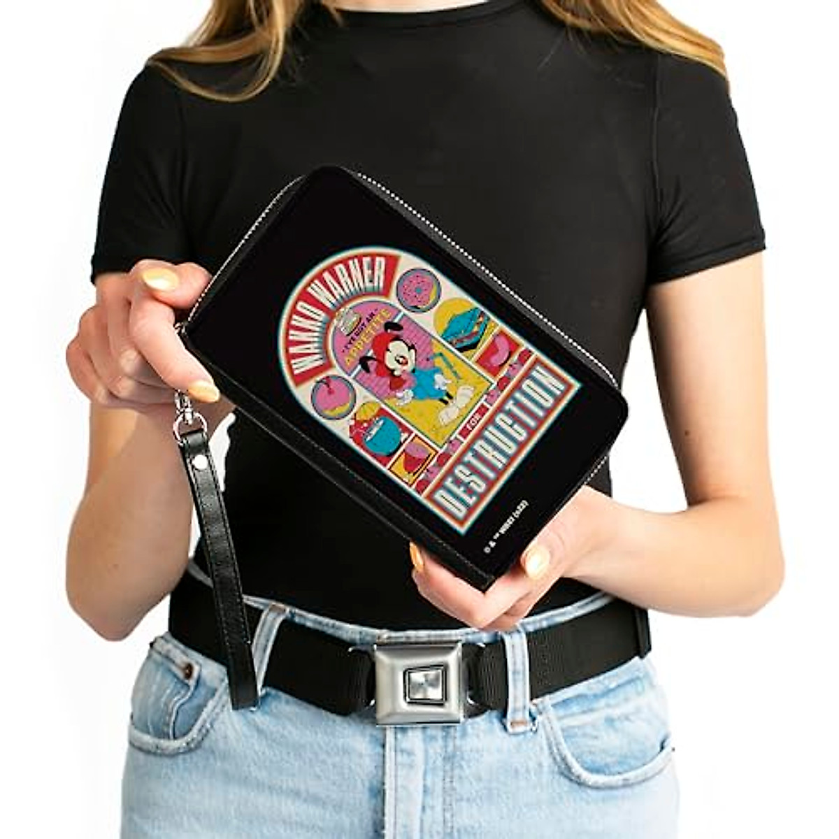 Animaniacs Wallet, Zip Around, Animaniacs Wakko Warner Appetite for Destruction Pose Black, Vegan Leather