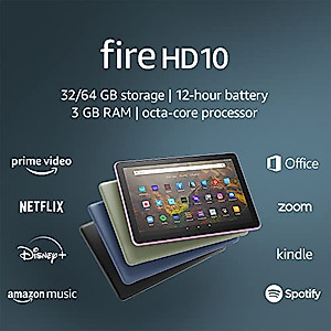 Amazon Fire HD 10 tablet, 10.1", 1080p Full HD, 64 GB, latest model (2021 release), Black (Renewed Premium)