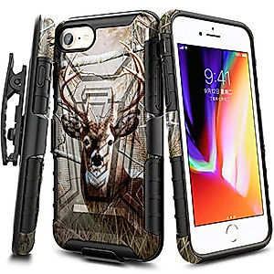 E-Began Case for iPhone SE 3 2022/iPhone SE 2020, iPhone 8 7 6S 6 Case, Belt Clip Holster Kickstand Protective Hybrid Cover Heavy Duty Armor Defender Shockproof Rugged Premium Case -Deer