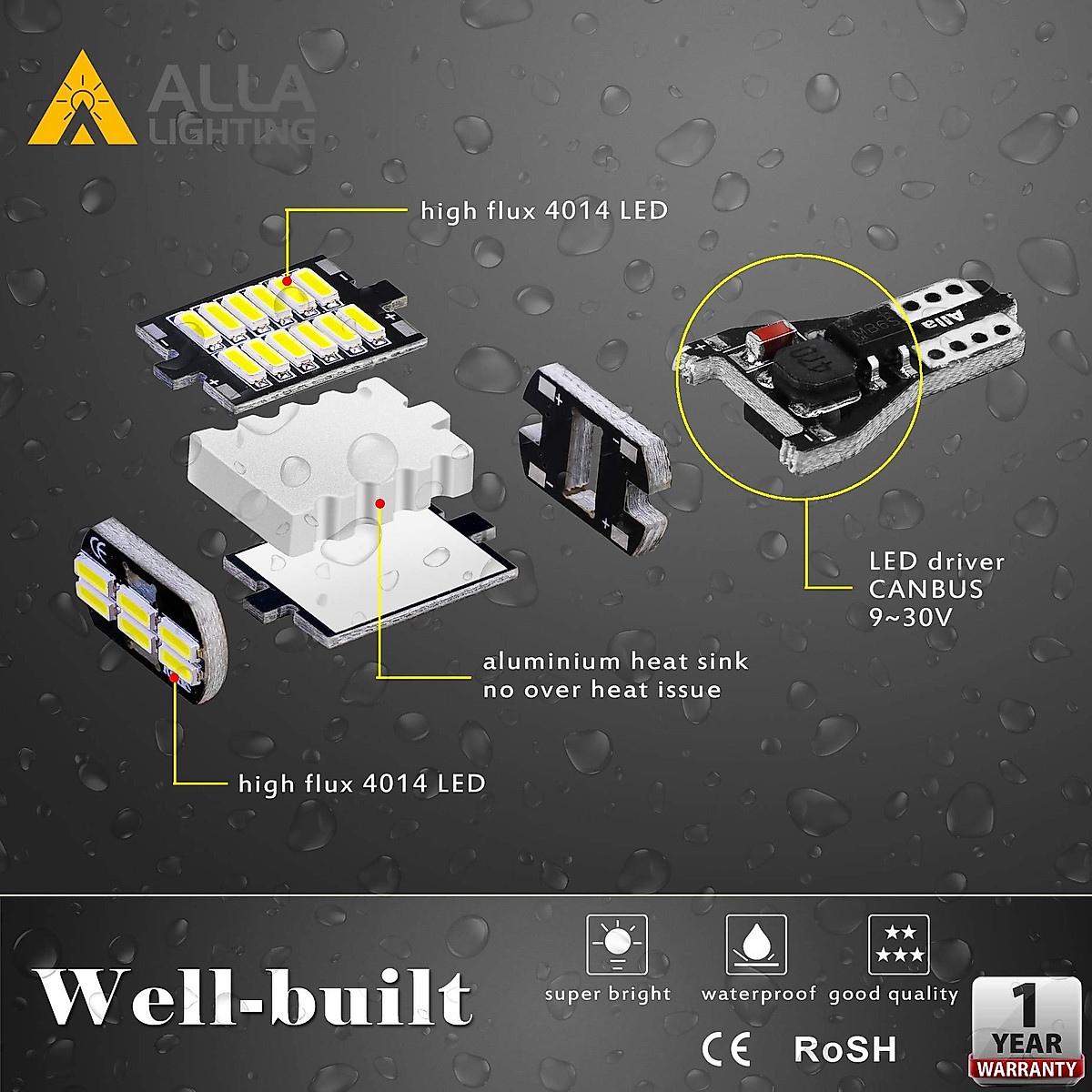 Alla Lighting 912 921 LED Bulbs for Back-up Reverse Lights, 6000K Xenon White CAN-BUS 4014 30-SMD T10 T15 906 W16W 921K 922, 360° Light Backup, Cargo Lights Replacement, Extremely Super Bright