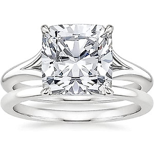Moissanite World Cushion Brilliant Cut 5 Carat White Excellent VVS1 Moissanite Diamond Sterling Silver Halo Engagement/Wedding Ring Set for Women, Bridal Statement Ring Set (5)