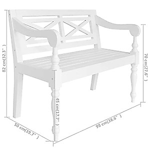 ZQQLVOO Bench with Back and Seat for Outdoors Lawn Yard Porch,Grand Patio Outdoor Bench Garden Bench with Armrests,Bench 38.6" Solid Mahogany Wood White