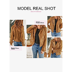 EVALESS Women's Trendy Stand Collar Faux Suede Jackets Moto Jacket Coat Brown L (MNGW85294-17-L)