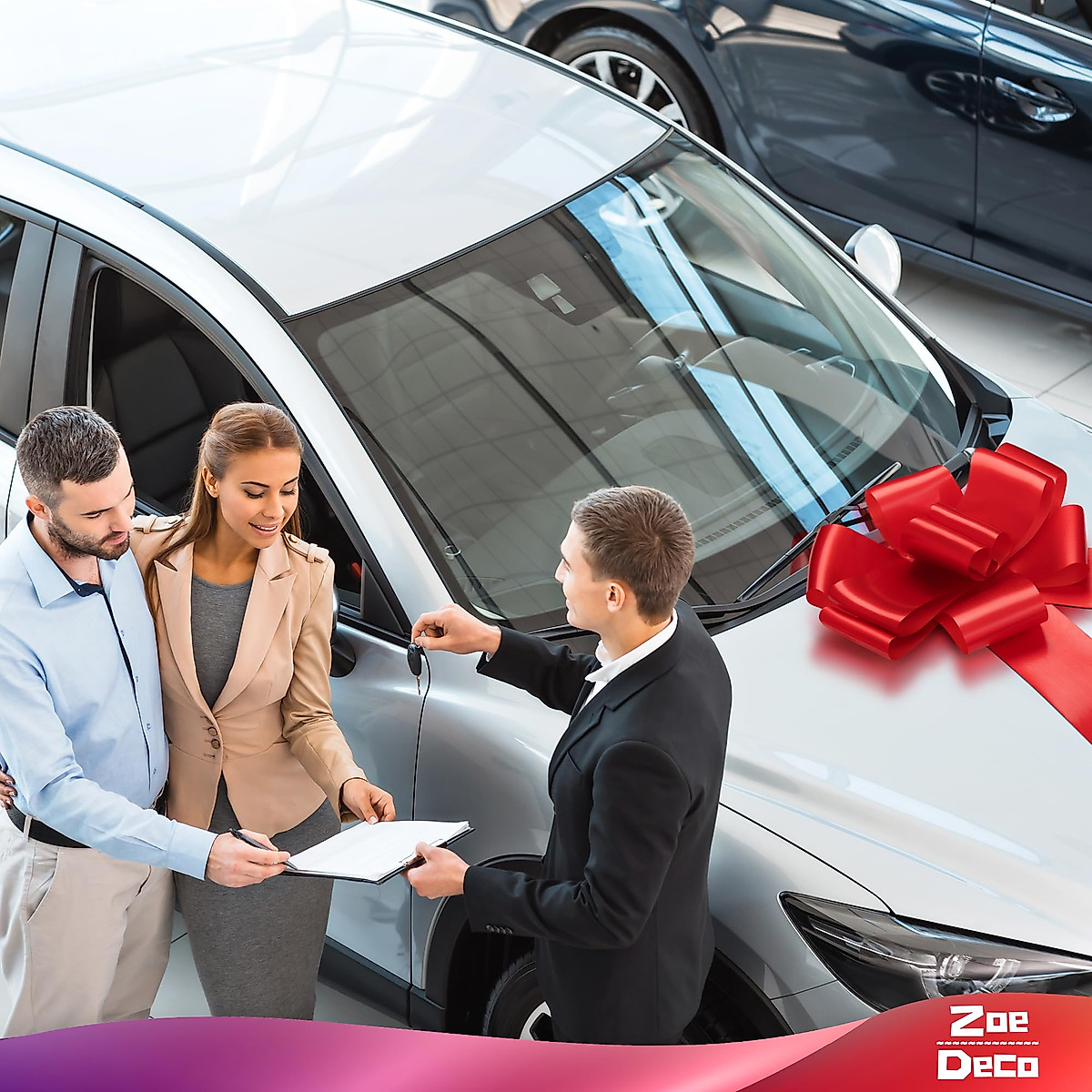 Zoe Deco Pre-Assembled Car Bow (Red, 23 inch) Gift Bows, Giant Bow for Car, Birthday Bow, Huge Car Bow, Car Bows, Big Bow for Gifts, Christmas Bows for Cars, Gift Wrapping, Big Gift Bow