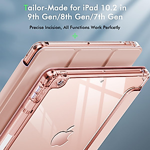 INFILAND Case Compatible with iPad 9th /8th /7th Generation Case(2021/2020/2019),【Ultra-Clear Back & PU Leather Cover】【6 FT Drop Protection】 iPad 10.2 Inch with iPencil Holder-Clear Silver