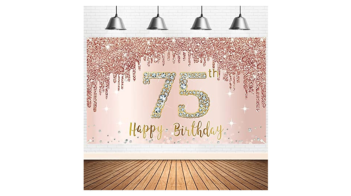 Elegant Rose Gold 75th Birthday Banner Decorations