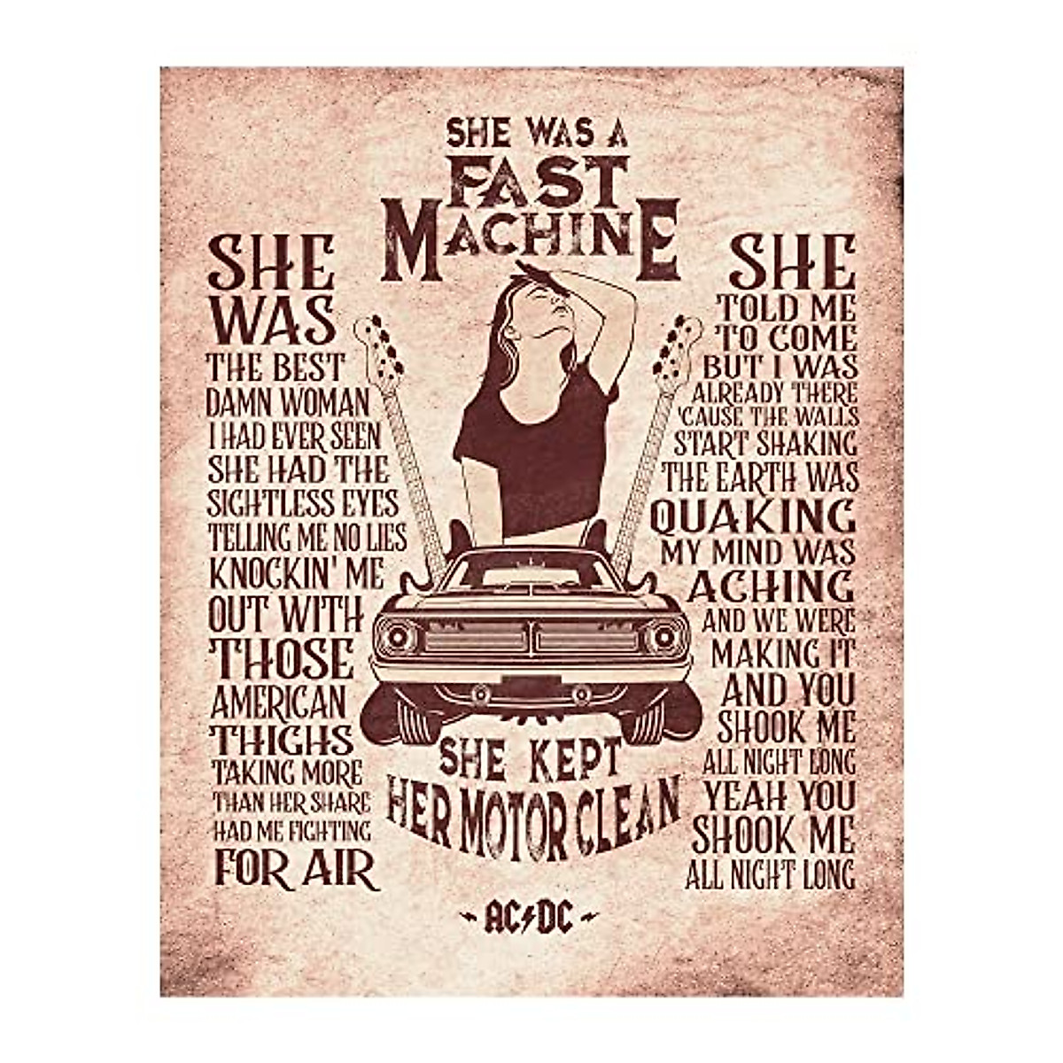 AC/DC Band - You Shook Me All Night, Iconic Rock Band Song Lyric Wall Art Print, Music Wall Decor For Room Decor, Studio Decor, Office Decor, Man Cave & Living Room Decor, Unframed Wall Print- 11x14"