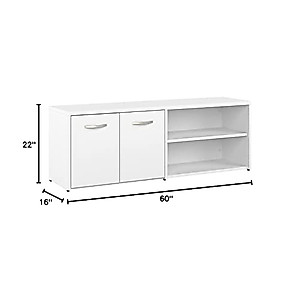 Bush Business Furniture Hybrid Low Storage Cabinet with Doors and Shelves, White