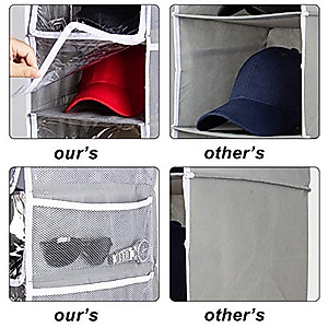 KEEGH Hat Organizer for Closet Hanging Hat Rack Cap Holder Closet Organizer for Baseball Storage 10 Shelf Cap Organizer with Dust Cover and Side Mesh Pockets
