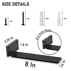Premium Heavy Duty Shelf Brackets – 0.2In Thick Black L Shape Shelf Bracket, Hidden Steel Brackets for Shelves - 8 Inch Heavy Duty Floating Shelf Hardware (6Pcs)
