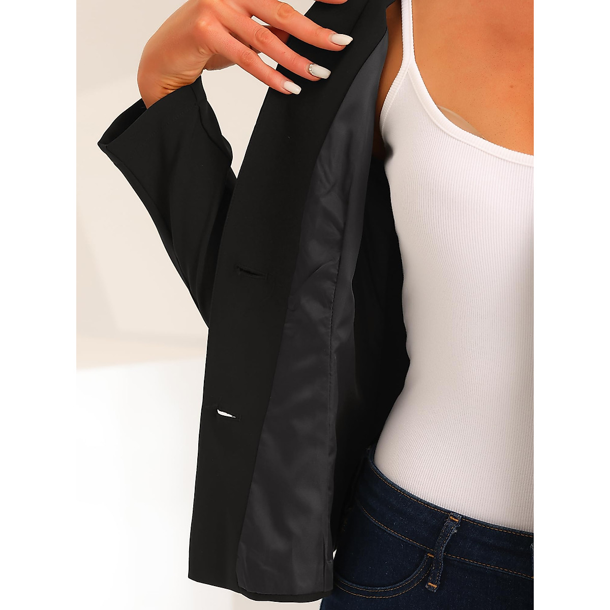 Allegra K Casual Blazer for Women's Notched Collar Long Sleeve Slim Work Office Blazer Jacket Medium Black