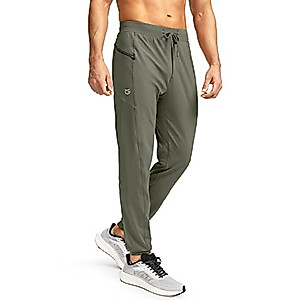 Men's Joggers with Zipper Pockets Stretch Tapered Sweatpants Athletic Pants for Men Workout Running Gym(Sage Green, XL)