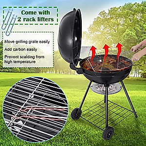 HaSteeL 22 Inch Charcoal Grill, 2 Layer Grilling Racks Heavy Duty Kettle Outdoor BBQ Grill, Large 355 Square Inches for Camping Backyard Picnic Patio Barbecue Cooking, Round Black Enamel Lid & Bowl
