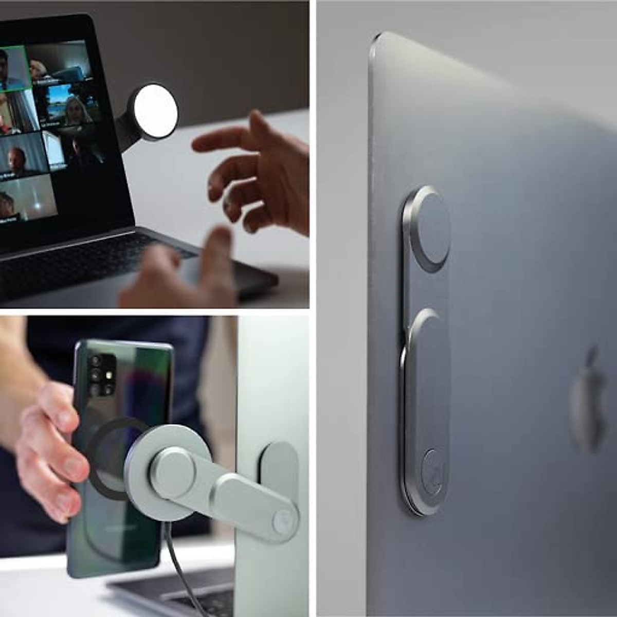 Rolling Square Edge Full Kit with Cell Phone Holder, 15W Magnetic Wireless Charger, and 280-Lumen Laptop Monitor Light for Zoom Meetings, Carrara White