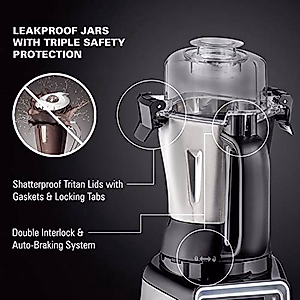 Hamilton Beach Professional 4-in-1 Juicer Mixer Grinder, Commercial-Grade 1400 Watt Motor, 120V, 3 Leakproof Jars, For Wet and Dry Spices, Chutneys and Curries, Engineered in India & USA (58770)