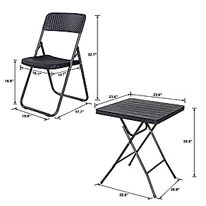 Nuu Garden 3 Pieces Outdoor Patio Bistro Set Premium Resin Folding Bistro Table and Chairs, All Weather Metal Furniture Set for Balcony, Porch, Backyard-Black