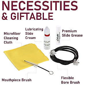 Libretto Trombone ALL-INCLUSIVE Care Kit: Flexible Bore Brush + Mouthpiece Brush + Slide Oil+ Microfiber Cleaning Cloth + Slide Grease, w/Handy Case, Time to Clean & Extend Life of your Trombone!