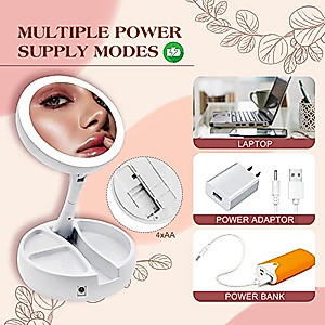 Lighted Makeup Mirror with Magnification, 1x/10x Magnifying 21 Led Lights Travel Makeup Mirror, Double Sided Compact Mirror with Light, Vanity Mirror with Lights for Makeup Desk and Travel