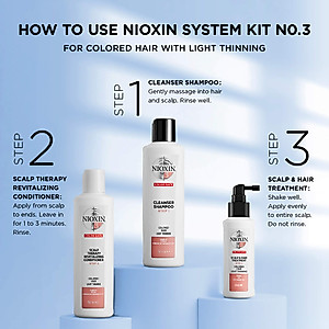 Nioxin System 3 Scalp Cleaning Shampoo and Therapy Conditioner Set for Color Treated Hair with Light Thinning