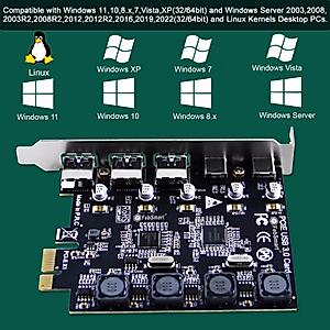 FebSmart 5-Ports Superspeed 5Gbps USB 3.0 PCIE USB Card for Windows and Linux Desktop PCs, 3X USB-A & 2X USB-C Ports, Built in Self-Powered Technology, No Need Additional Power Supply (FS-U3C2-Pro)