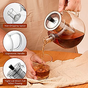 800ml Glass Teapot (2-Pack) with Removable Infuser Ehugos 27OZ Stovetop Safe Small Tea Pot, Blooming and Loose Leaf Hand Crafted Kettle for Women and Adult with Stainless Infuser