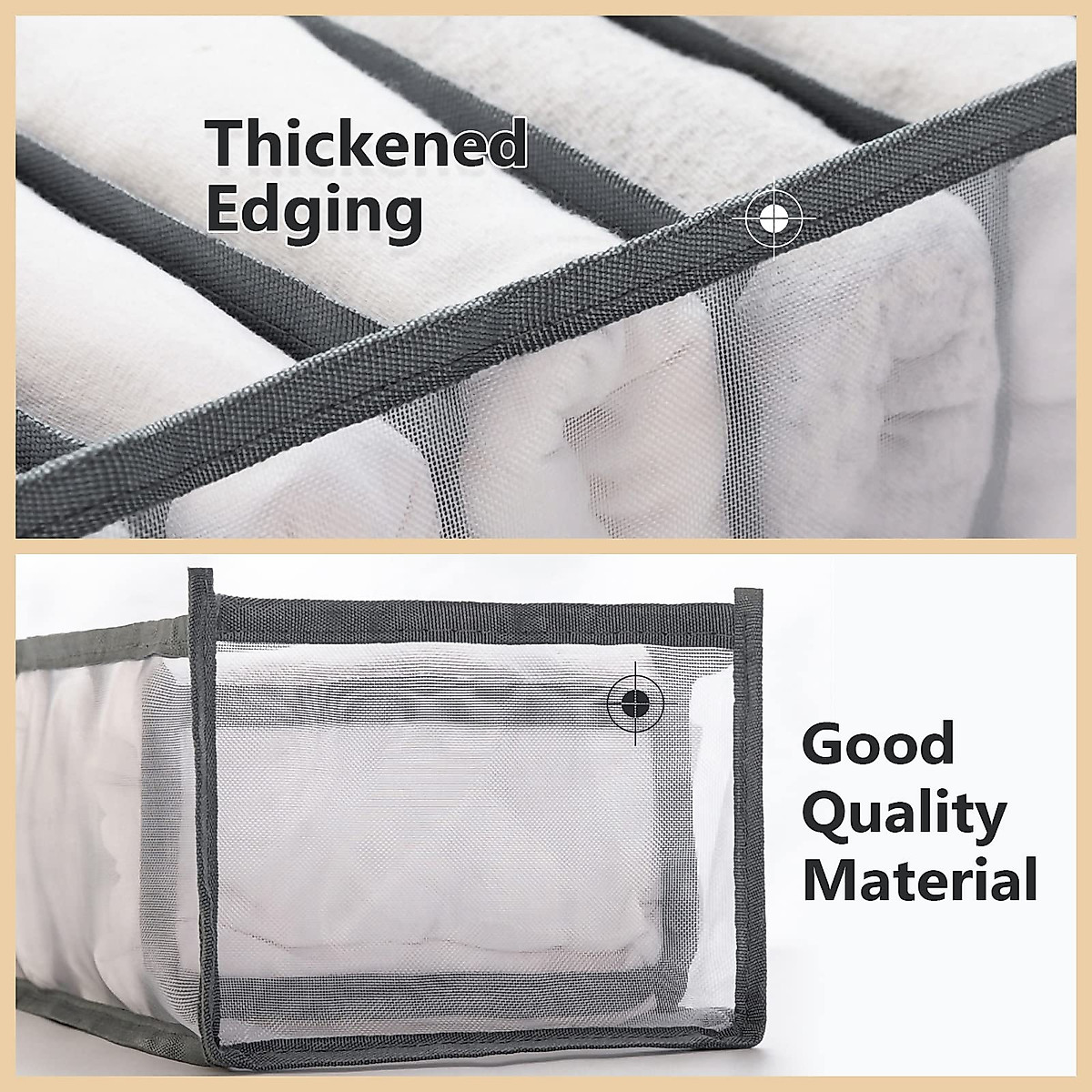 TIGARI Wardrobe Clothes Organizer, Drawers Organizer for Clothes, Drawer Organizer Clothes, Mesh Clothes Storage Organizer for Thin Jeans, Trousers, T-shirts, Skirts, Underwear (Gray,4 Pcs Large)