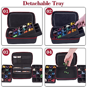 SIQUK Dice Storage Case Big Capacity DND Dice Case Dice Organizer Box With Handle and Double Removable Slotted Tray Dice Organizer Case for Dungeons & Dragons and Other RPG Table Game， Red