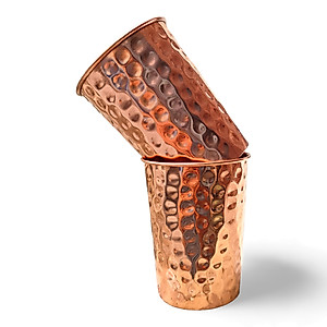 Siddhivinayak Overseas Set of 2 Hammmered Pure Copper Cups For Drinking Water Glasses Tumblers Glass for Ayurveda Health Benefits